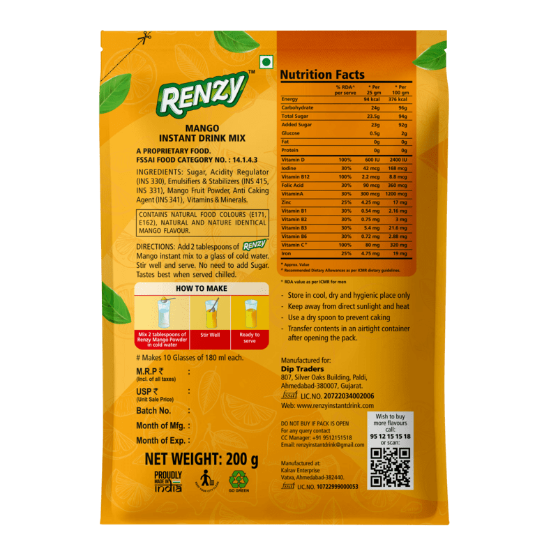 Renzy Instant Drink Mix – Mango - Renzy Instant Drink Mix