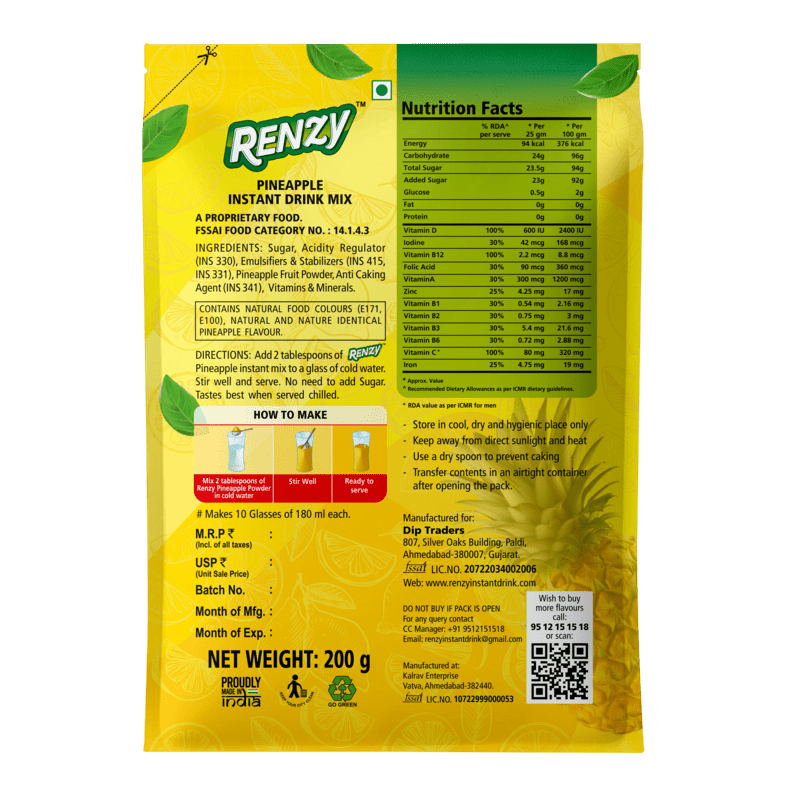 Renzy Instant Drink Mix – Pineapple - Renzy Instant Drink Mix